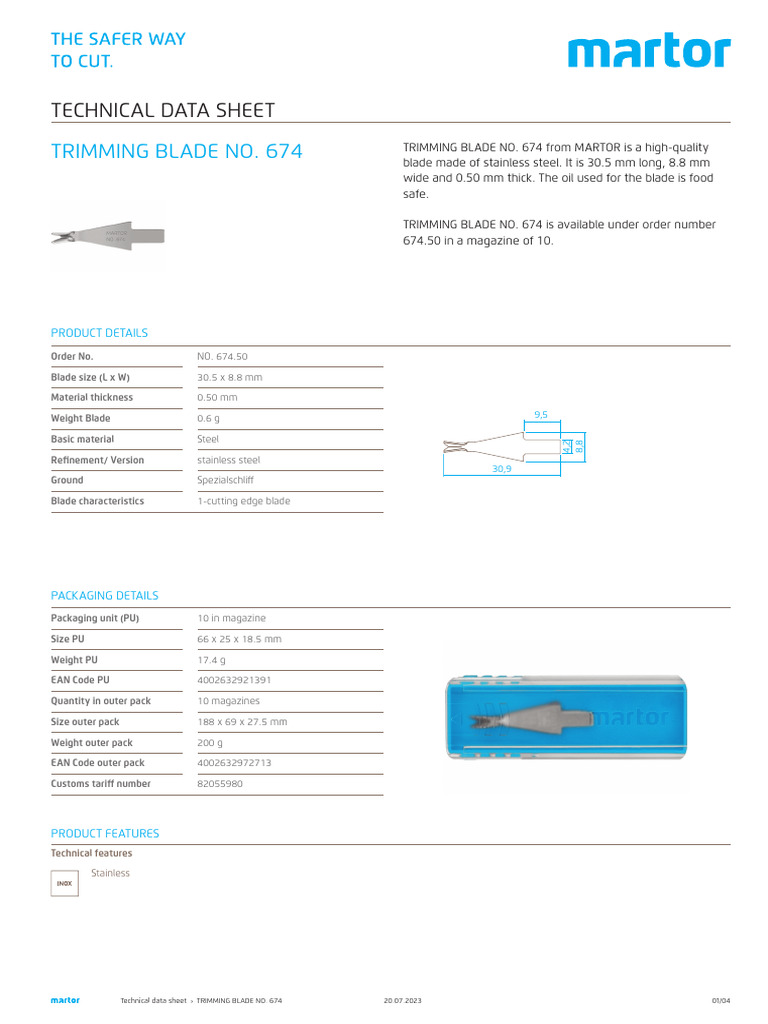 MARTOR Trimming Blade No. 674 Specs | PDF | Blade | Knife