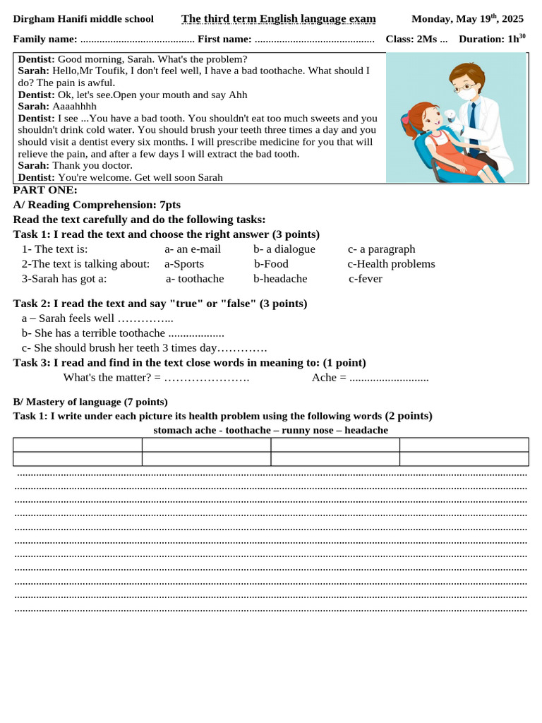 2MS Third Term English Language Exam Monday May 19 2025 | PDF | Medicine | Medical Specialties
