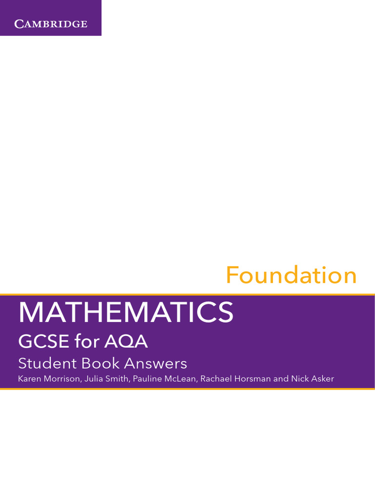 GCSE Mathematics For AQA Foundation Student Book Answers | PDF | Area ...