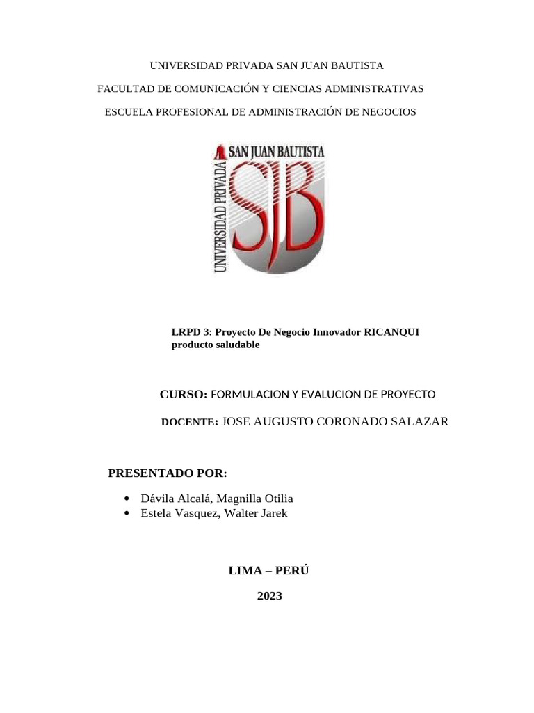LRPD 3 FORMULACION Y EVALUACION DE PROYECTO | PDF | Sustentabilidad | Nutrición
