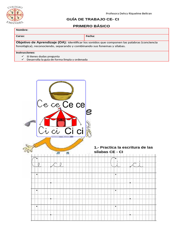 Guía de Trabajo: Sonidos CE-CI 1° Básico | PDF