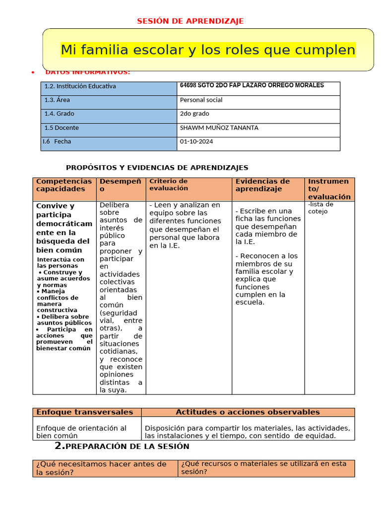 01-10 Mi Familia Escolar y Los Roles Que Cumplen | PDF | Escuelas ...