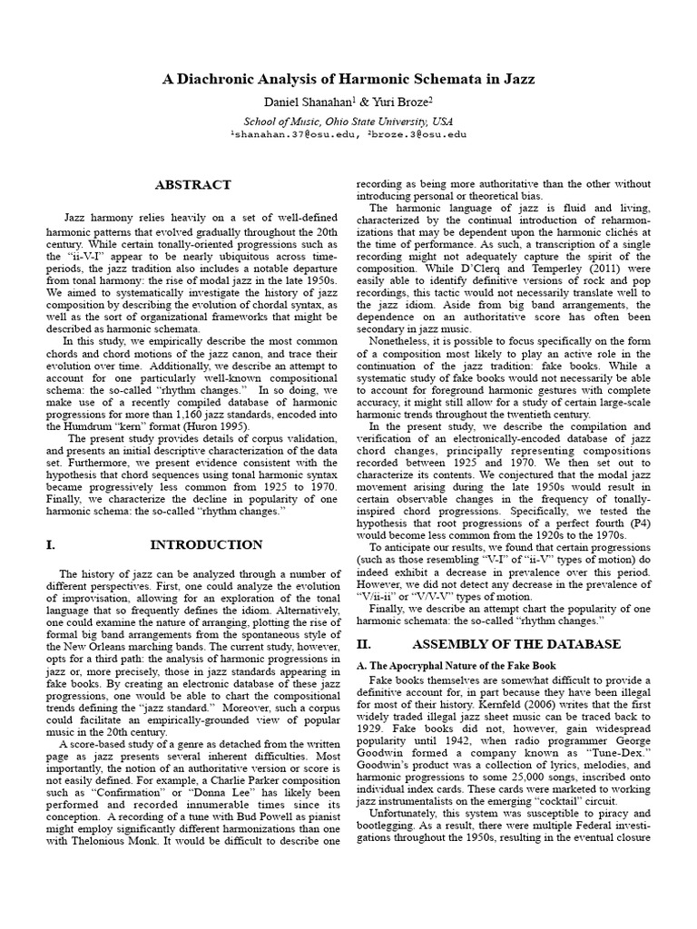 A Diachronic Analysis of Harmonic Schema | PDF | Harmony | Chord (Music)