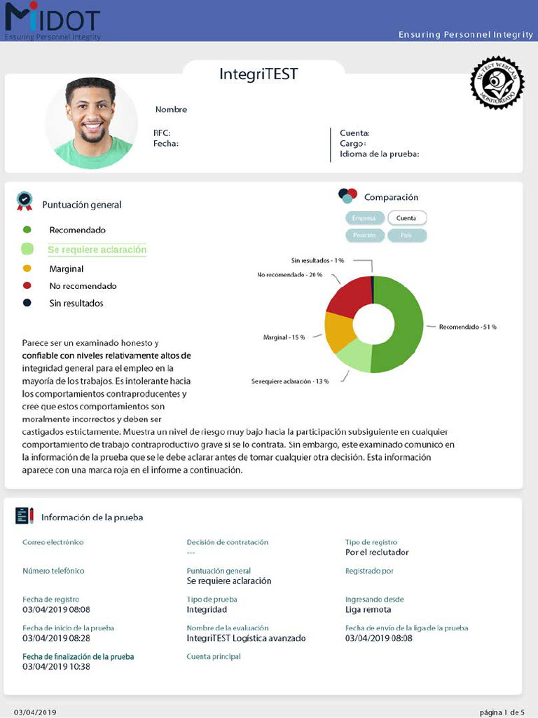 Reporte Se Requiere Aclaracion Integritest Midot | PDF