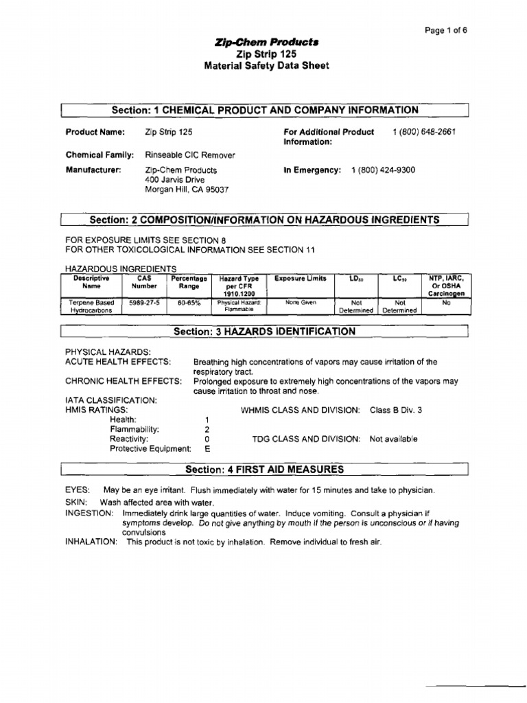 Msds Zip Chem Zip Strip 125 Eng | PDF | Volatile Organic Compound ...