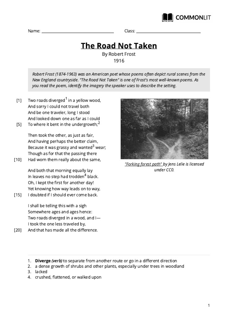 CommonLit - The Road Not Taken | PDF