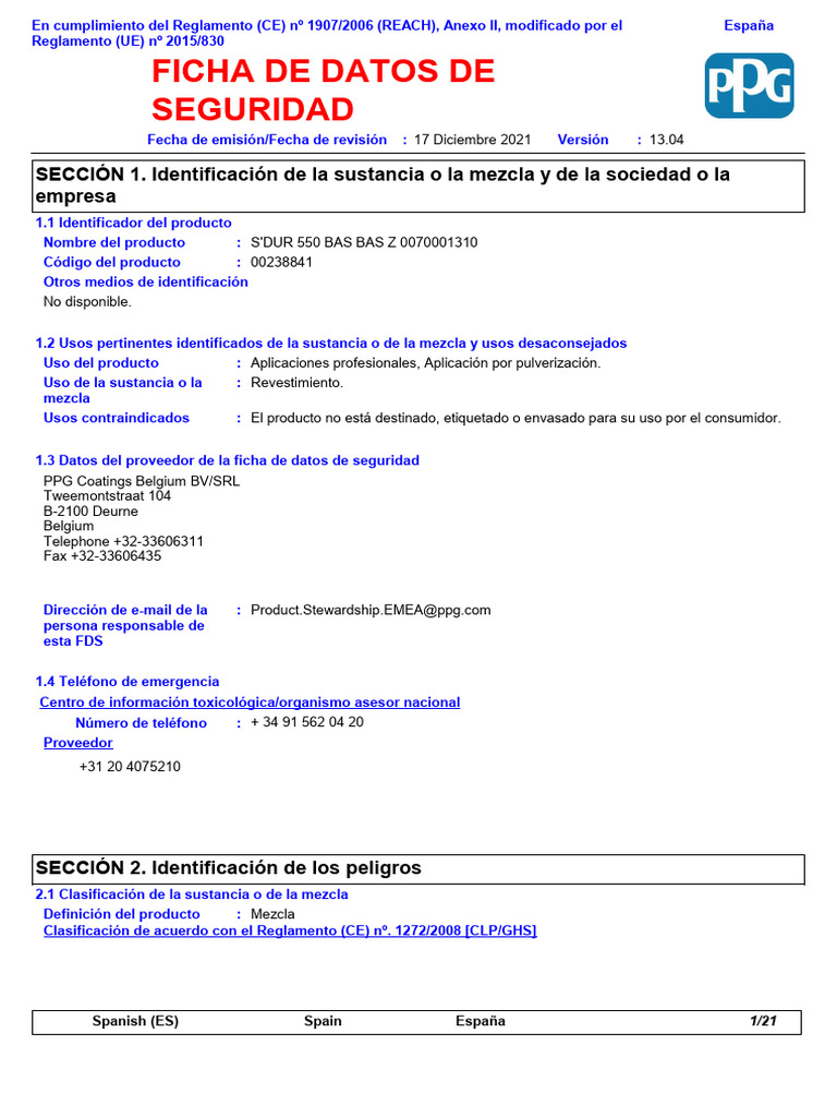 Sigmadur 550 Base Z 0070CO2155 | PDF | Toxicología | Química