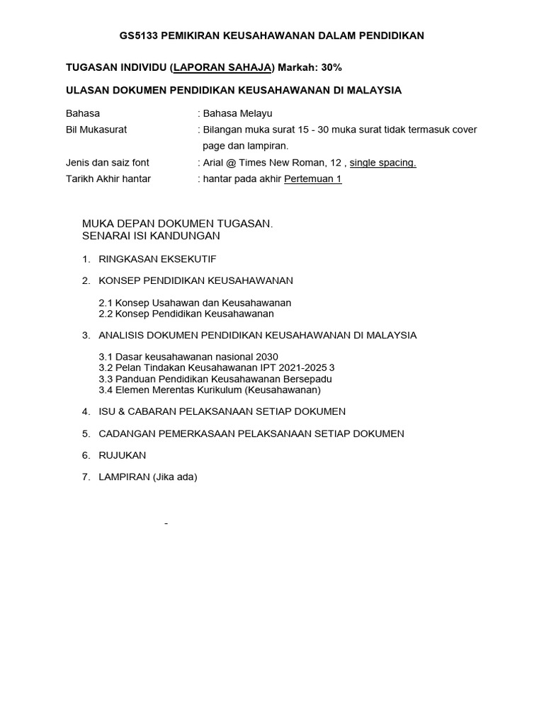 Tugasan Individu GS5132 Pemikiran Keusahawanan Dalam Pendidikan | PDF