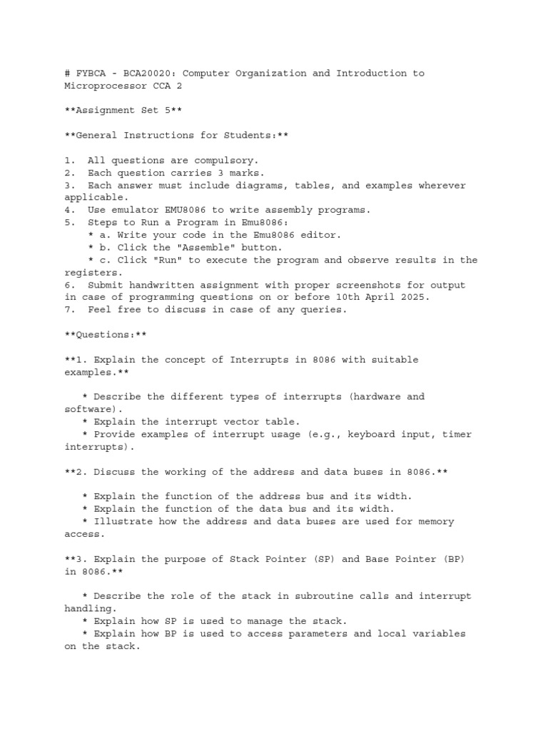 General Instructions For Students - Assignment Set... | PDF | Assembly Language | Computer Hardware