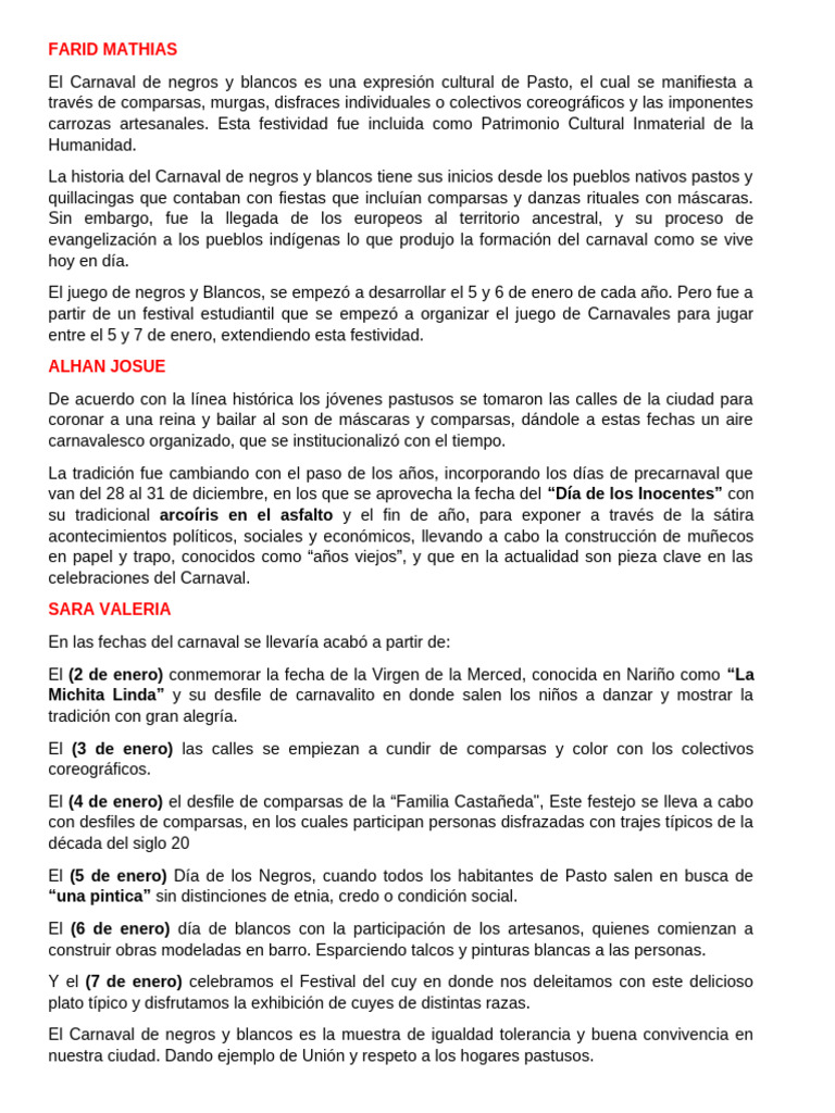 El Carnaval de Negros y Blancos | PDF | Carnaval | Eventos de ...