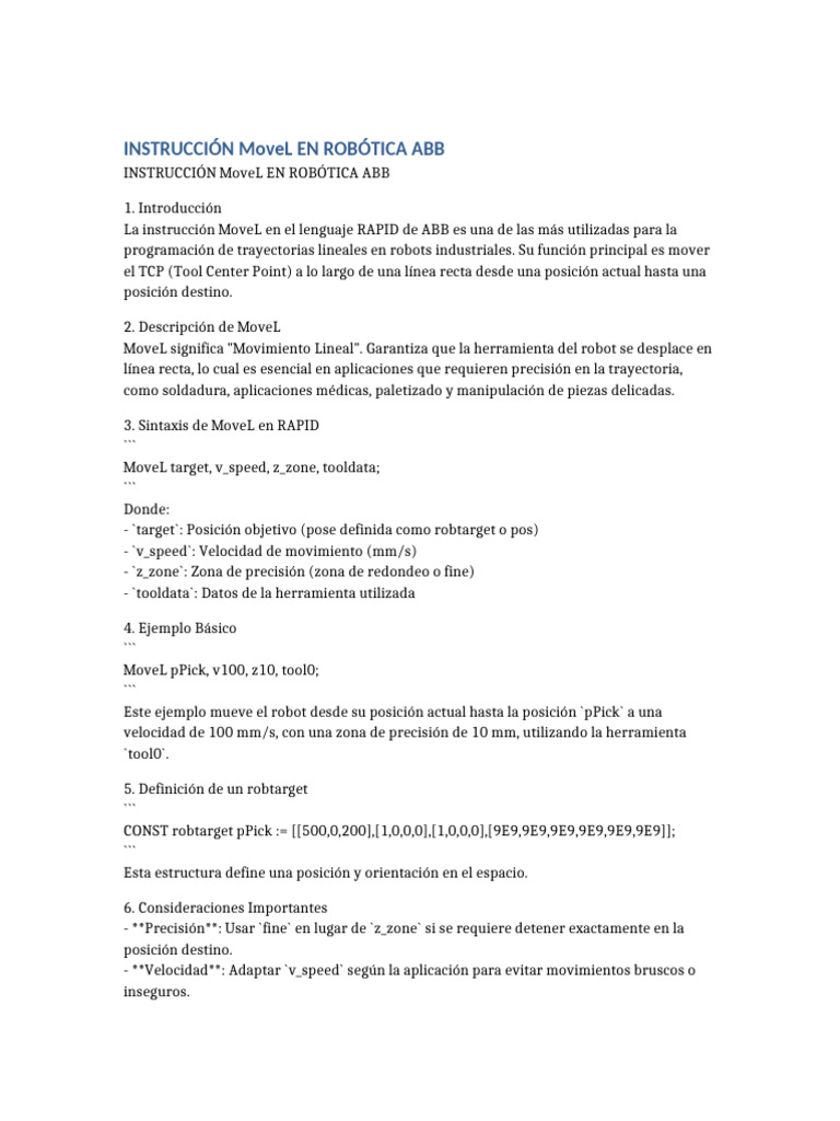 Programación de Movimientos Lineales Con MoveL en ABB RAPID | PDF