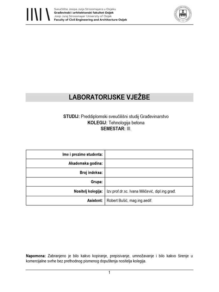 tehnologija-betona-laboratorijske-vjezbe | PDF