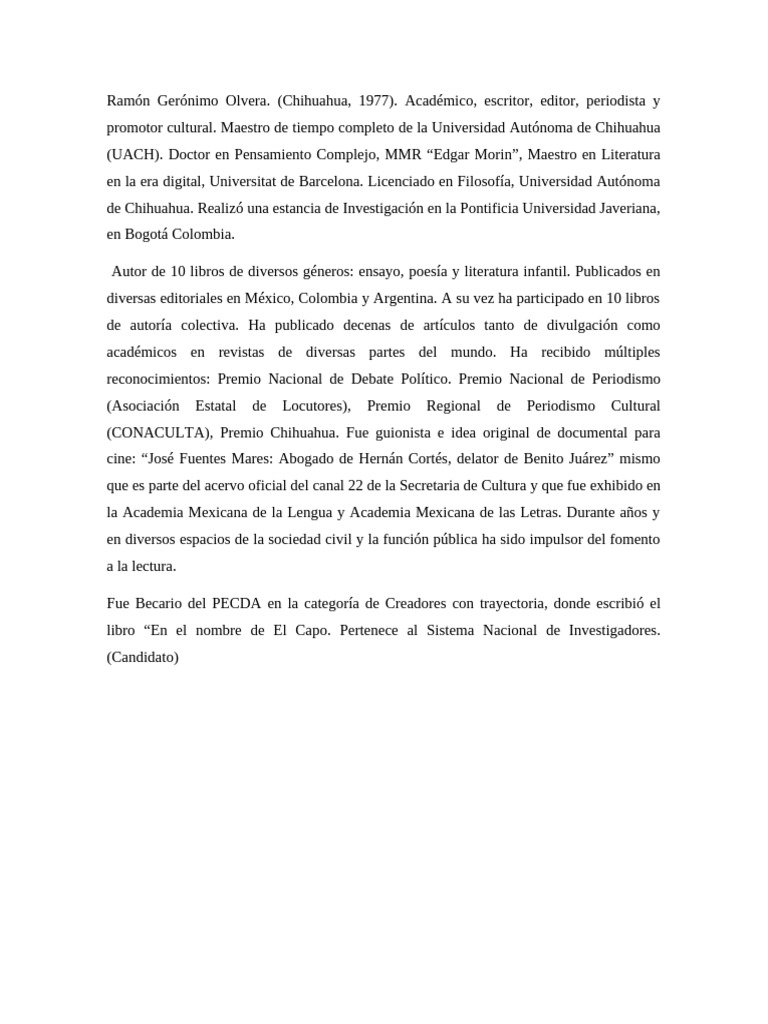 Ramón Olvera: Académico y Escritor Destacado | PDF