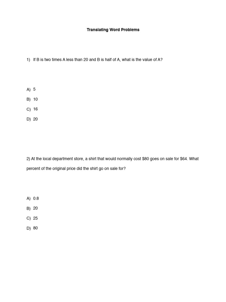 Translating Word Problems | PDF