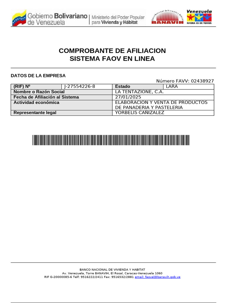 Comprobante de Afiliación FAOV 2025 | PDF
