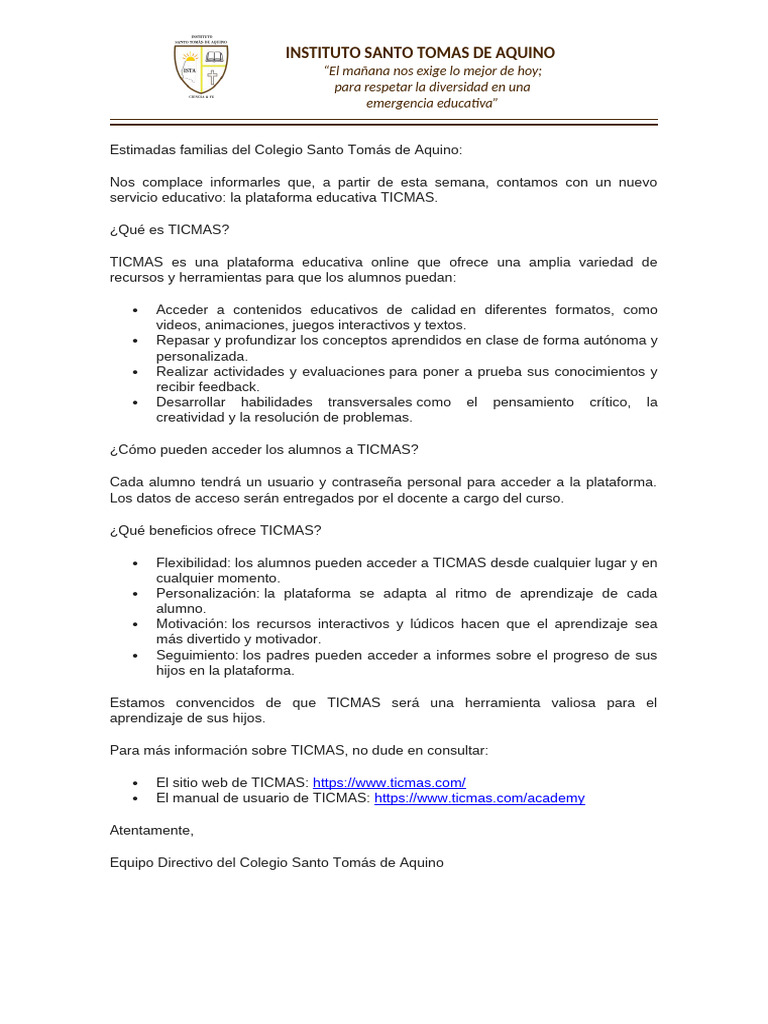 Nota A Tutores TICMAS | PDF