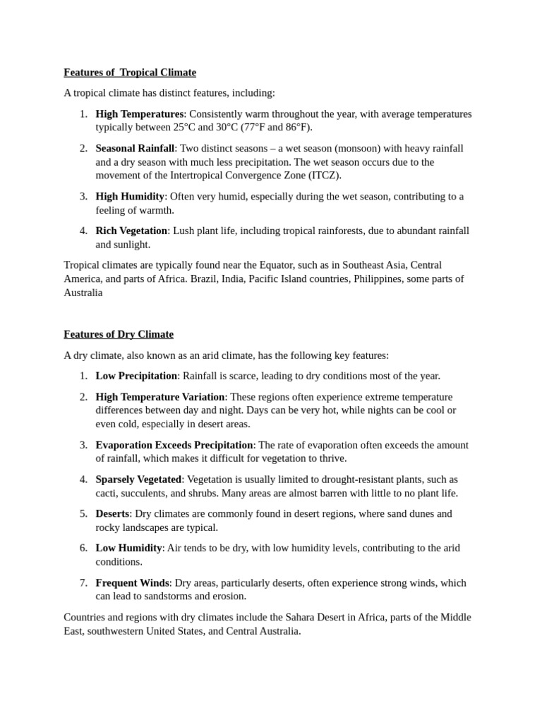 Key Features of Tropical Climate | PDF | Precipitation | Desert