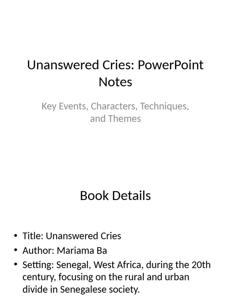 Unanswered Cries Summary | PDF