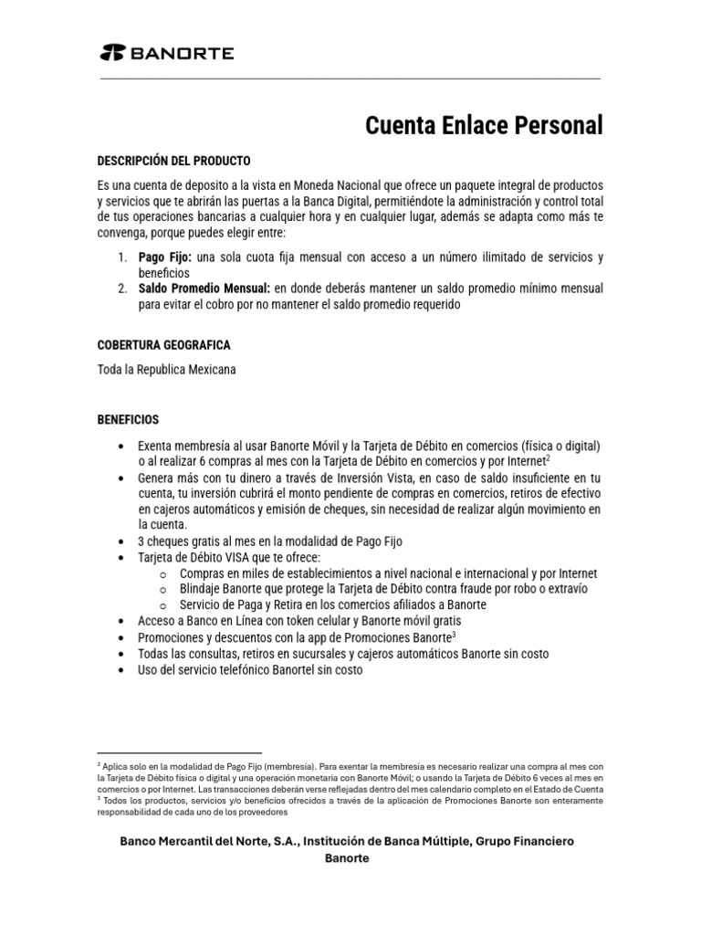 Cuenta Enlace Personal Banorte: Beneficios y Requisitos | PDF | Tarjeta ...