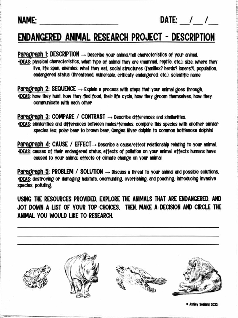 Endangered Animal Research Project Info and Graphic Organizers | PDF