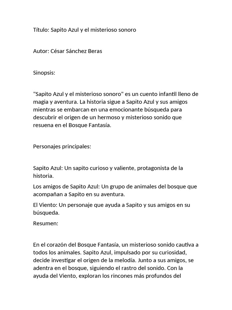 Sapito Azul y el sonido misterioso | PDF
