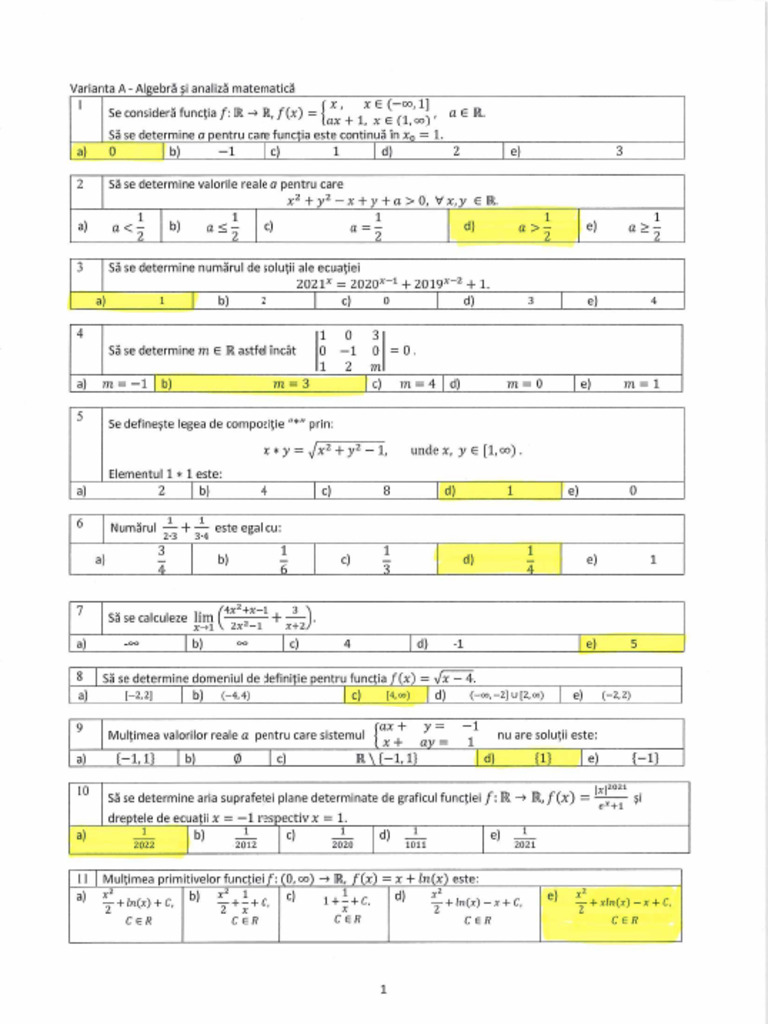 Rezolvare Subiect Matematica - 2021 | PDF