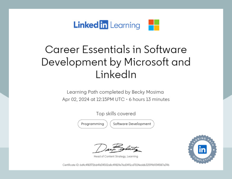 CertificateOfCompletion_Career Essentials in Software Development by Microsoft and LinkedIn (6 ...