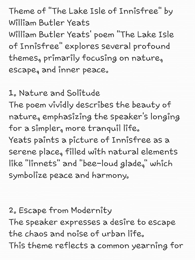 The Lake Isle of Innisfree-William Butler Yeats | PDF