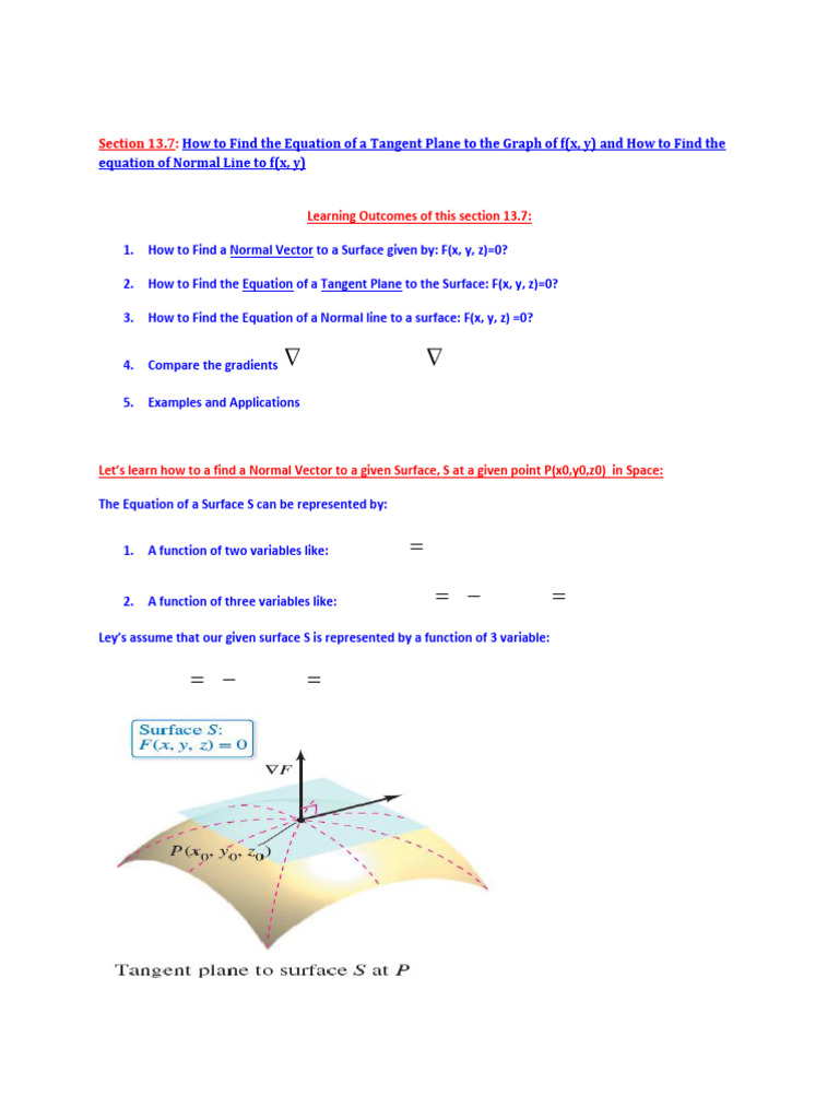 Tangent Plane and Normal Line Equations | PDF | Space | Mathematical ...