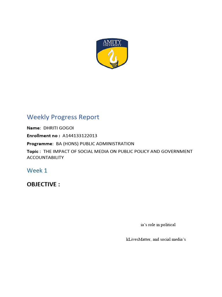 Weekly Progress Report: Week 1 | PDF