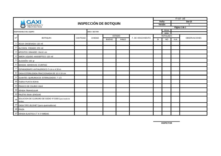 Inspeccion de Botiquin | PDF