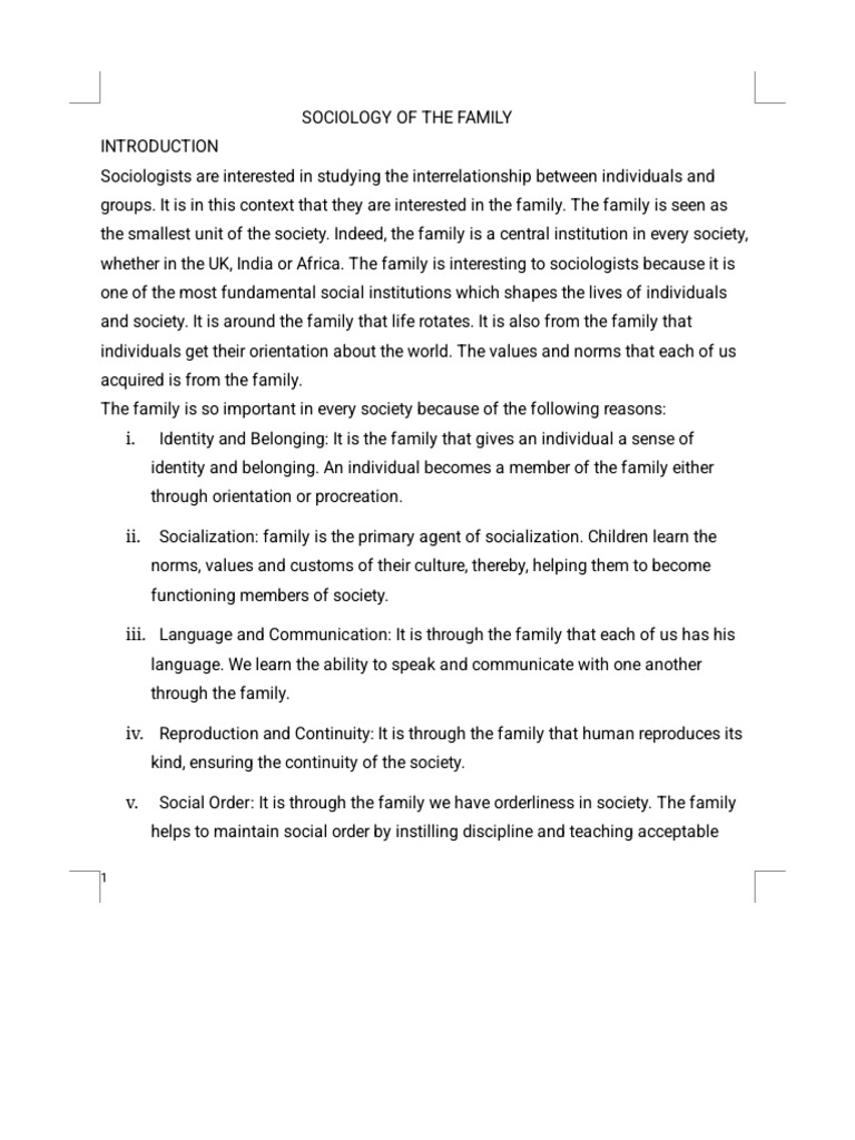 Sociology of the Family Overview | PDF | Family | Marriage