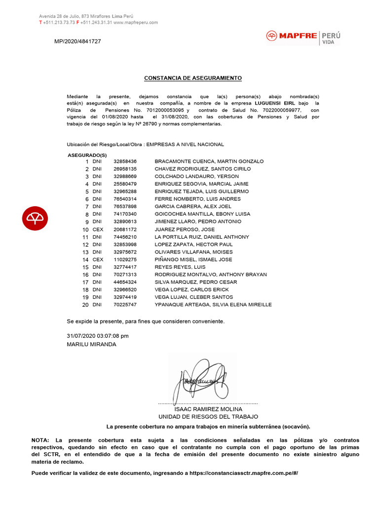 SCTR de Agosto 2020 Luguensi | PDF