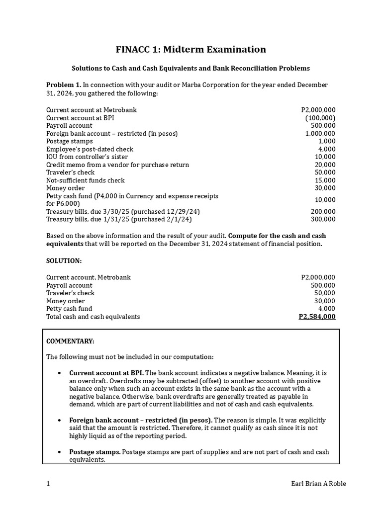 Finacc 1 Cce Problems Solutions With Commentary | PDF | Banks | Transaction Account