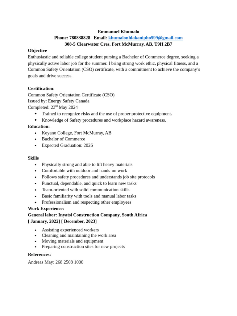 Emmanuel Khumalo Resume | PDF