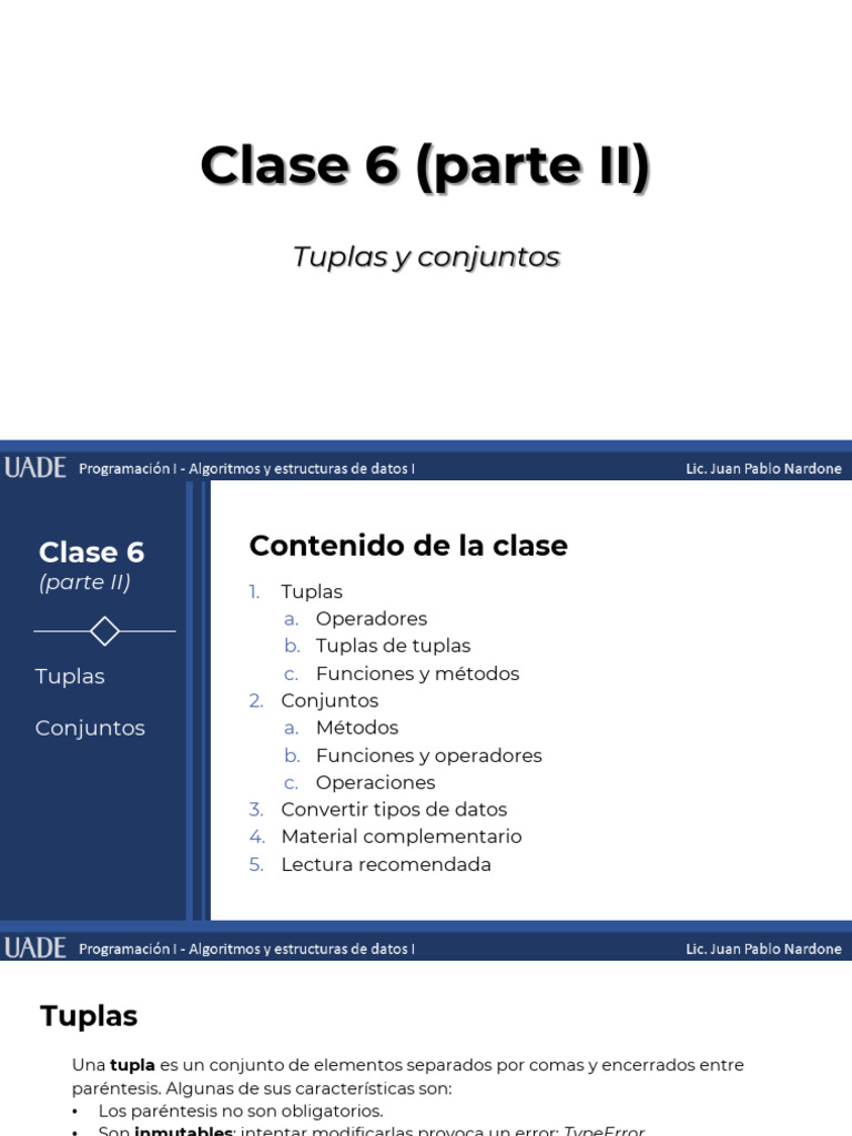 P1 - Clase06b - Tuplas y Conjuntos | PDF | Python (lenguaje de programación) | Programación de ...