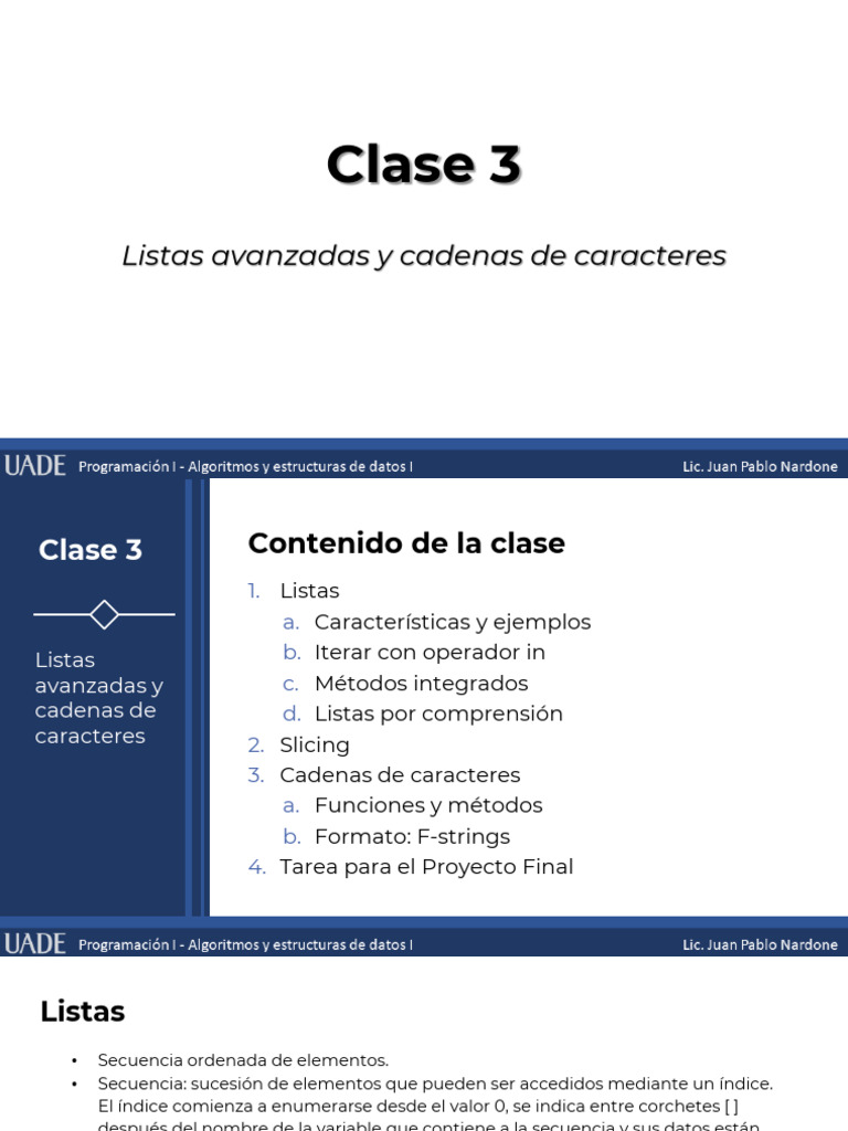 P1 Clase03 Listas Avanzadas Cadenas | PDF | Python (lenguaje de programación) | Secuencia