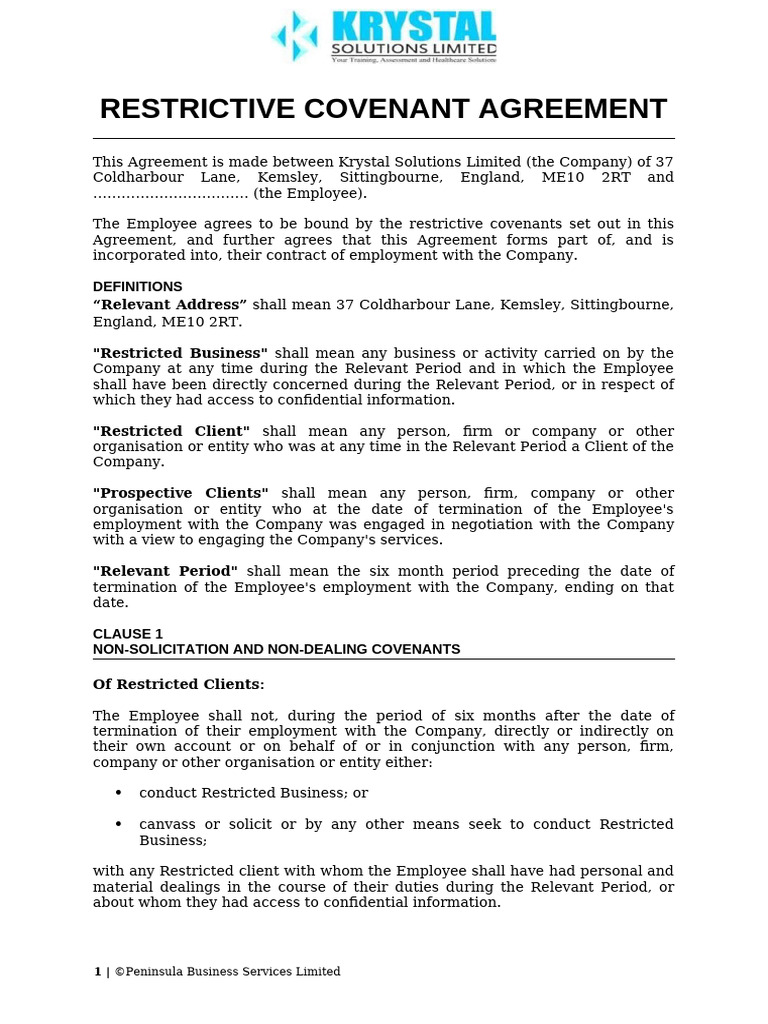 KRY006-Restrictive Covenant Agreement | PDF | Confidentiality | Intellectual Property