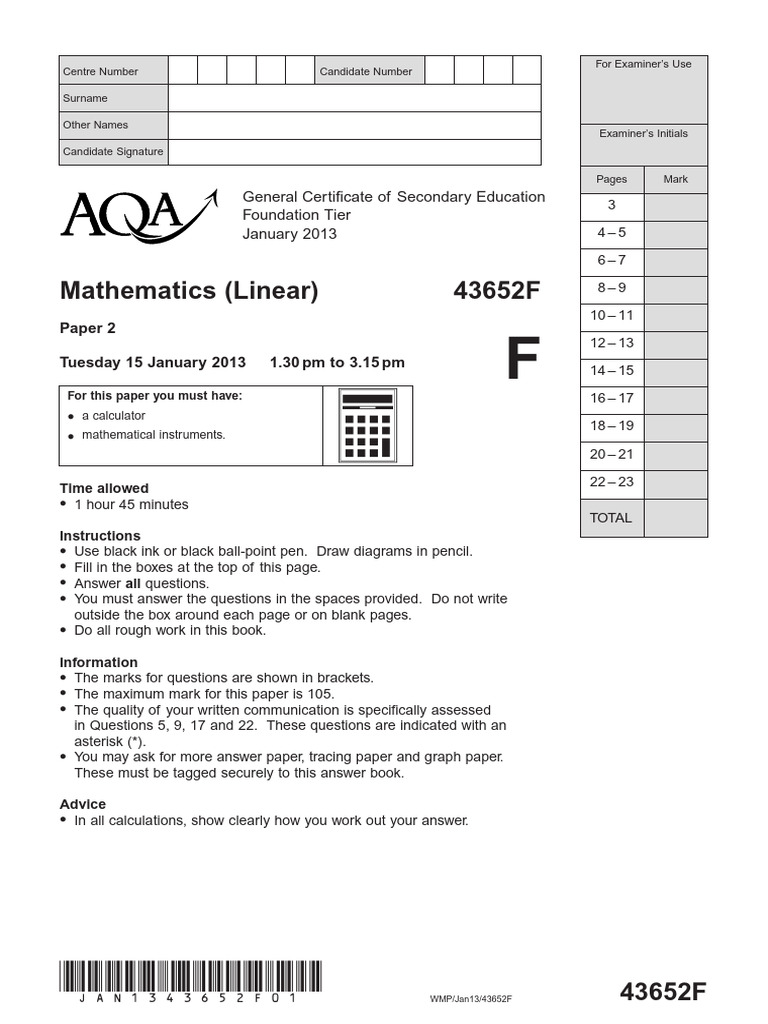 GCSE Maths Foundation Paper January 2013 | PDF | Litre