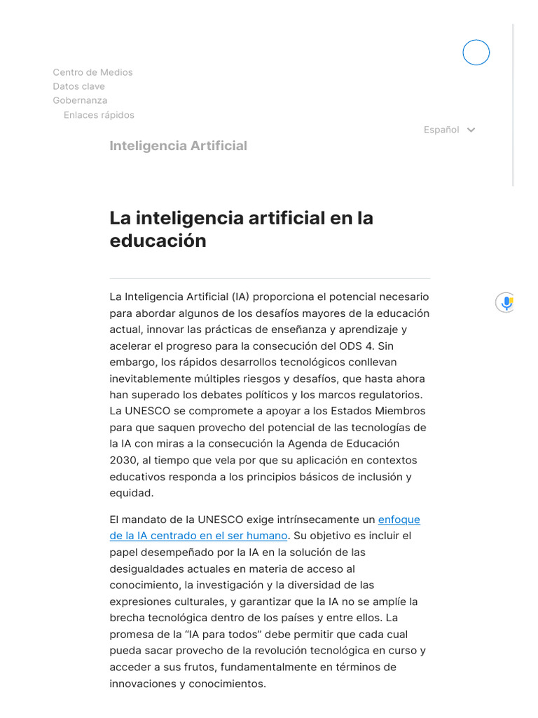 La Inteligencia Artificial en La Educación - UNESCO | PDF ...