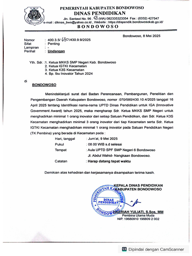 Undangan Rapat IGA (Innovative Government Award) 2025 | PDF