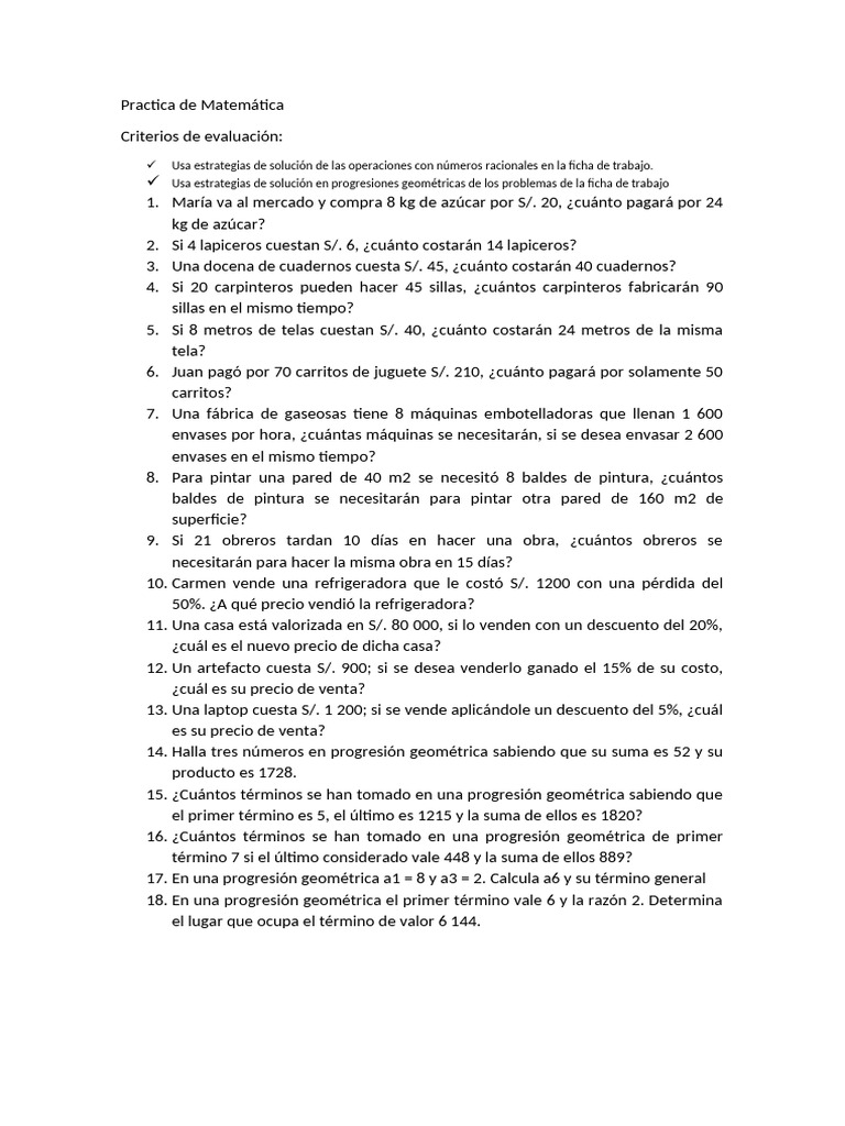 Practica de Matemática Problemas Varios 25 de Abril | PDF