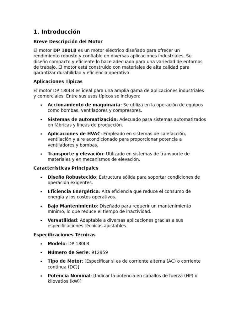 Motor Eléctrico DP 180LB: Características y Usos | PDF | Motor ...