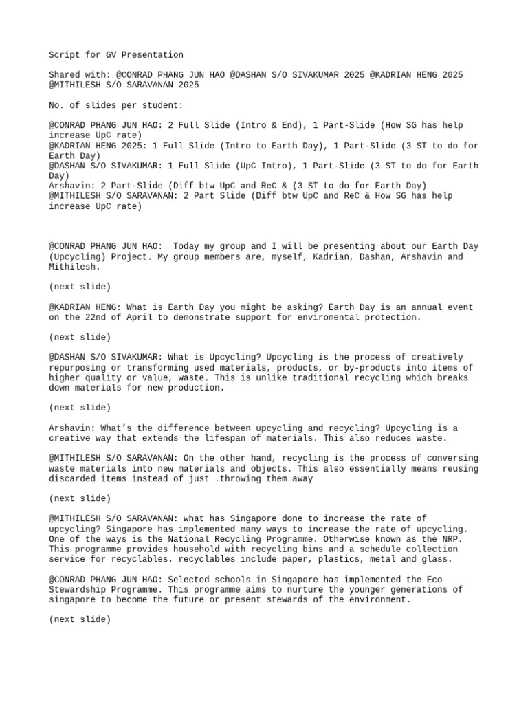 Finalised Script (As of 18 April) | PDF | Recycling | Waste