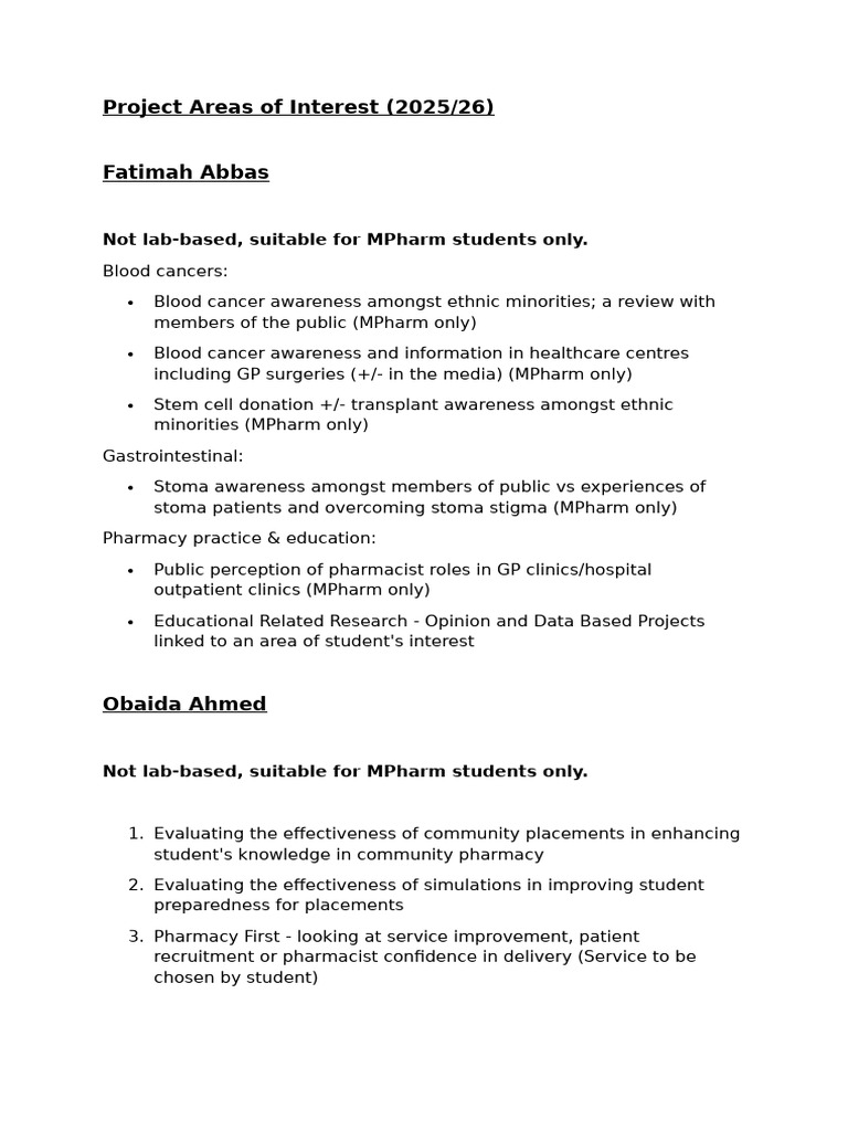 Areas of Interest - 25 - 26 | PDF | Pharmacy | Clinical Trial