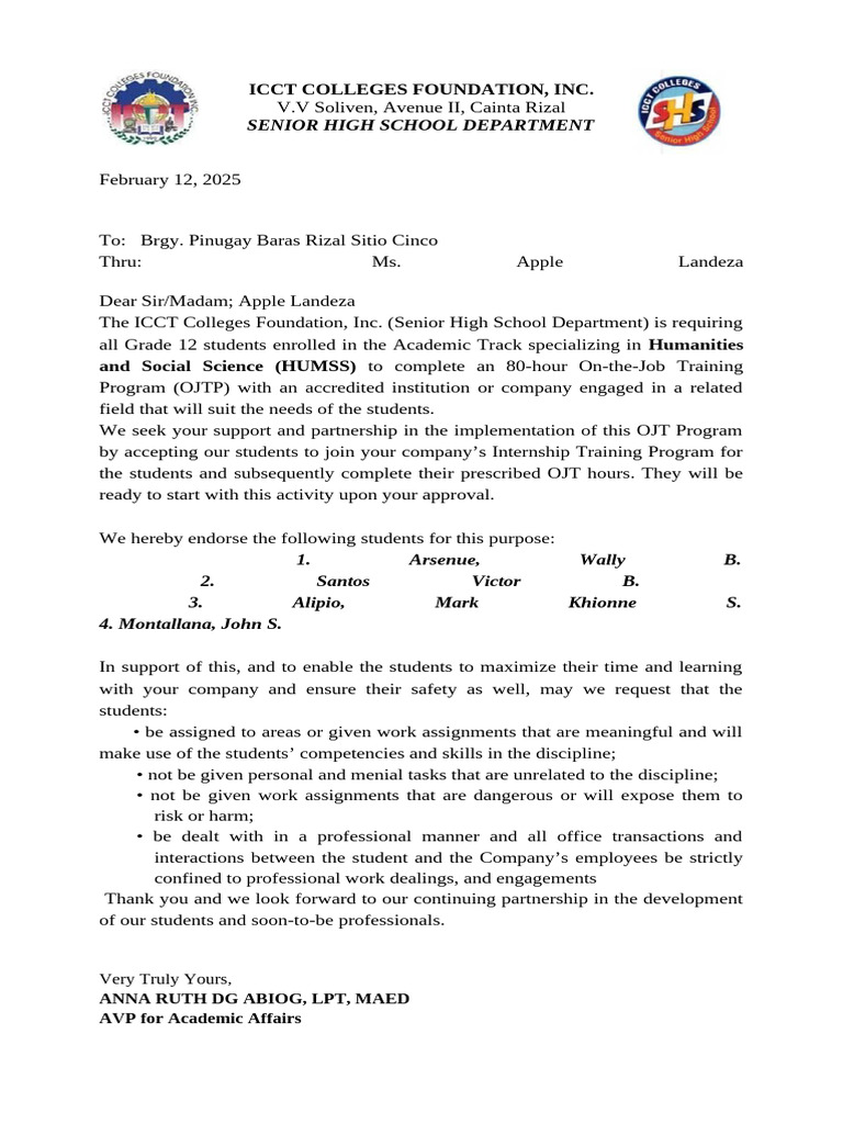 Copy of endorsement letter | PDF