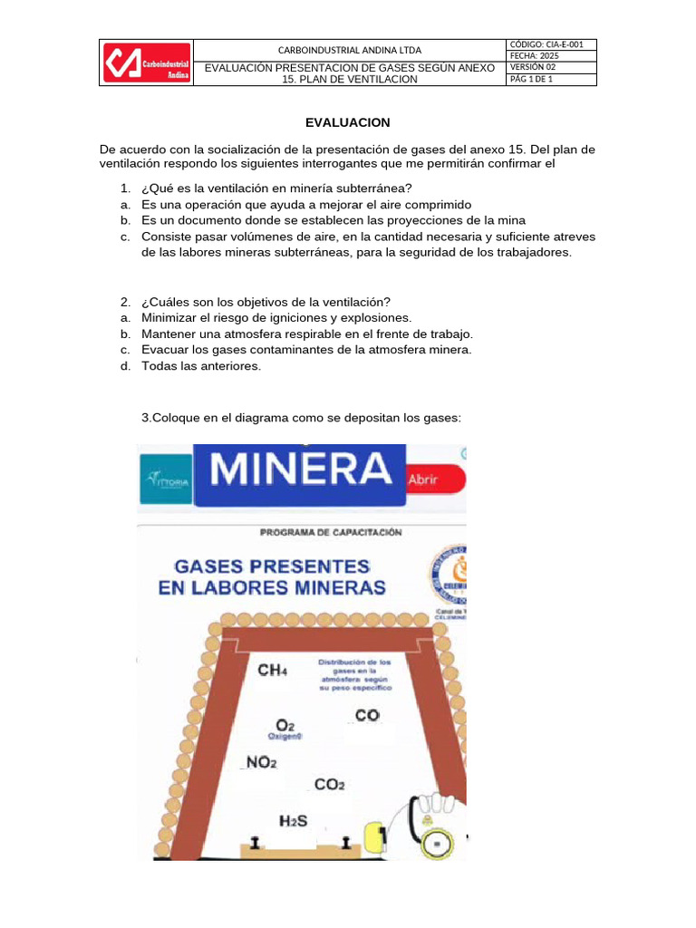 Evaluacion Gases Anexo 15 Paln de Ventilacion | PDF | Minería | Ventilación (Arquitectura)