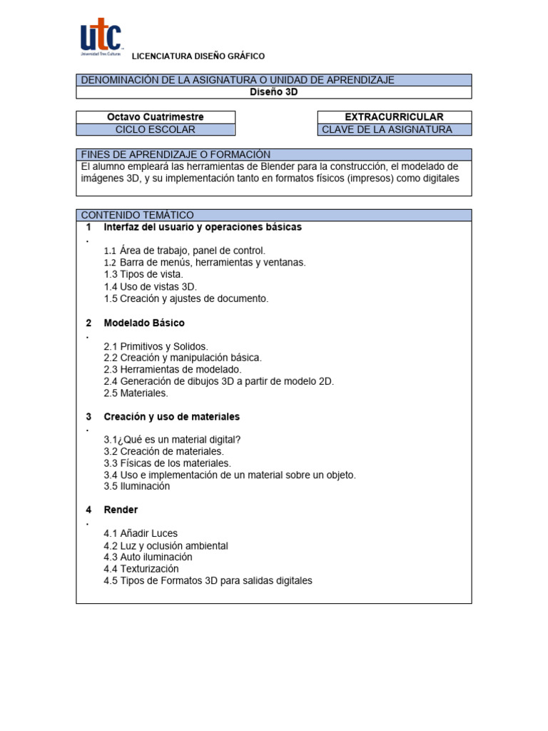 Diseño 3D - Syllabus | PDF