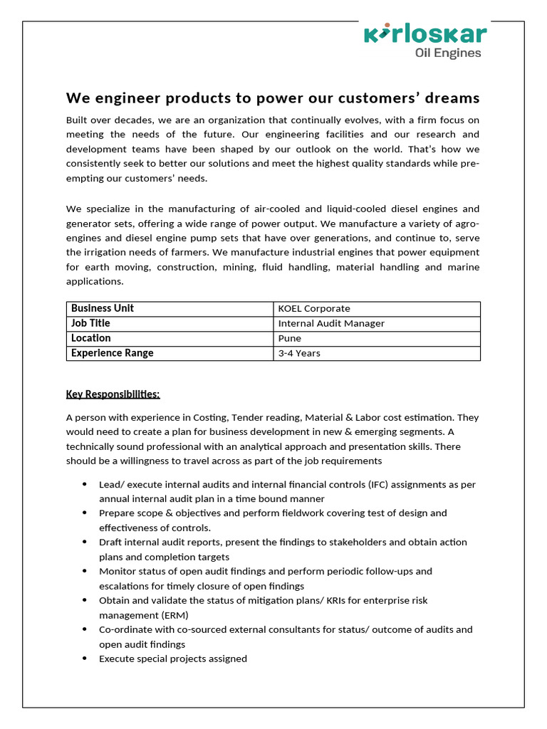 JD - Chartered Accountant (Internal Audit Manager) | PDF | Internal Audit | Audit