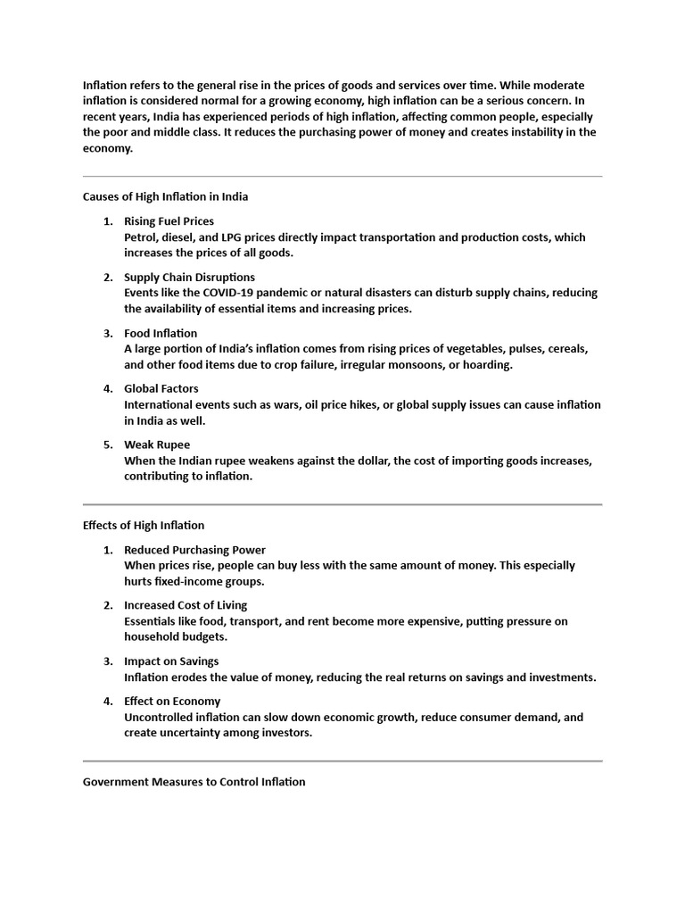 Inflation Refers To The General Rise in The Prices of Goods and ...